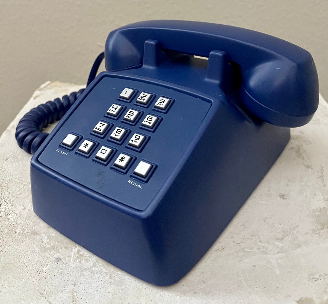Mini 4”x5.5” Corded Push Button Dial Navy Blue Telephone / Landline ...