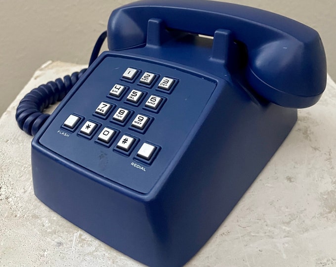 Mini 4”x5.5” Corded Push Button Dial Navy Blue Telephone / Landline ...