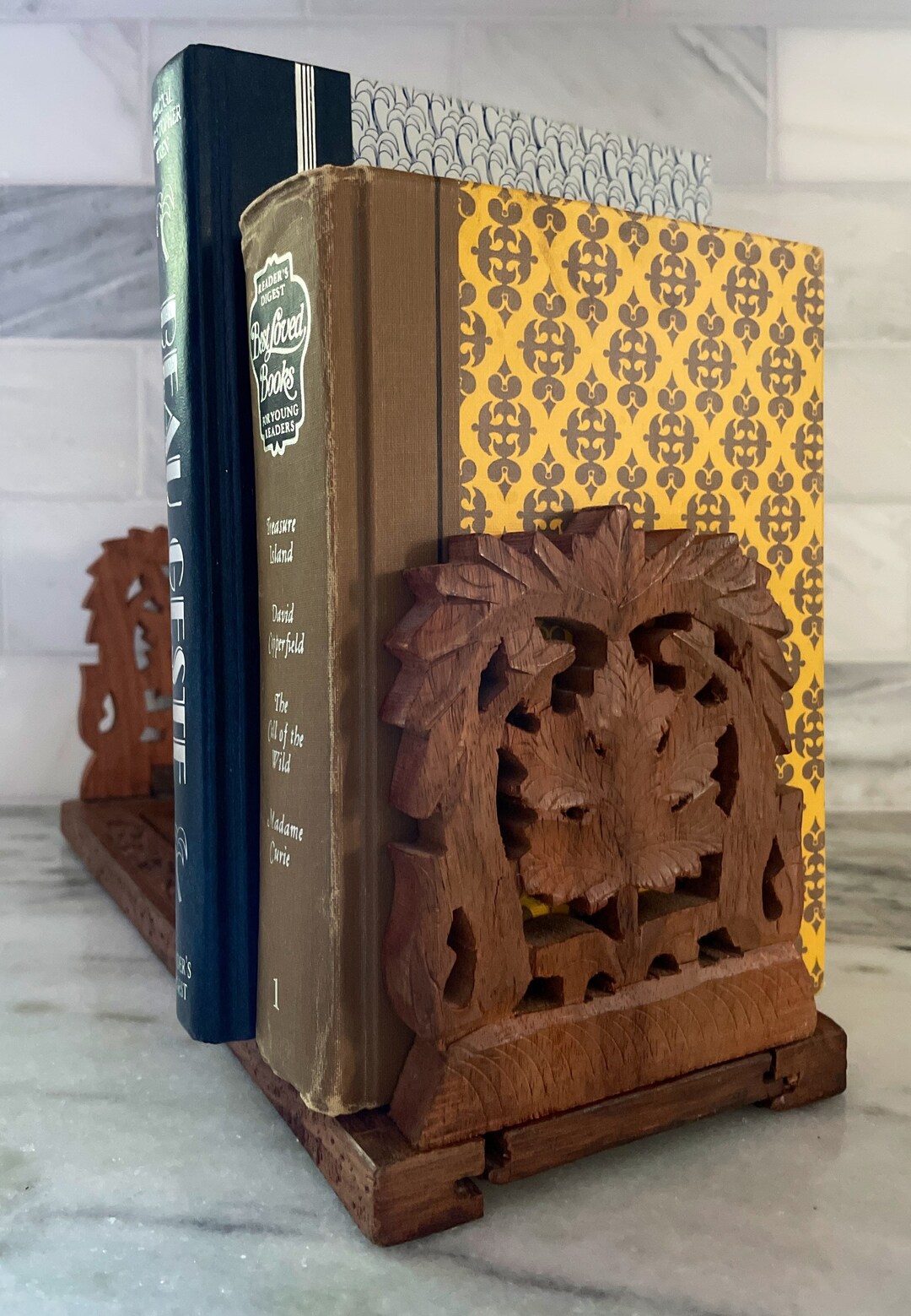 Vintage Hand Carved Floral Teak Wood Book Stand / Made in India Book ...