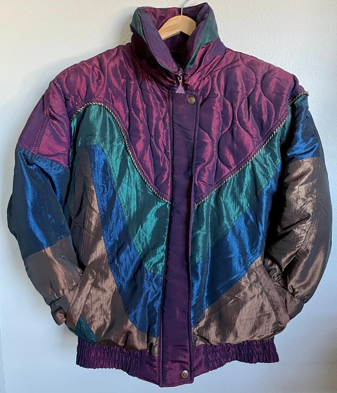 Vintage Iridescent Puffer Coat: Patchwork Quilted Down Ski Jacket - Etsy