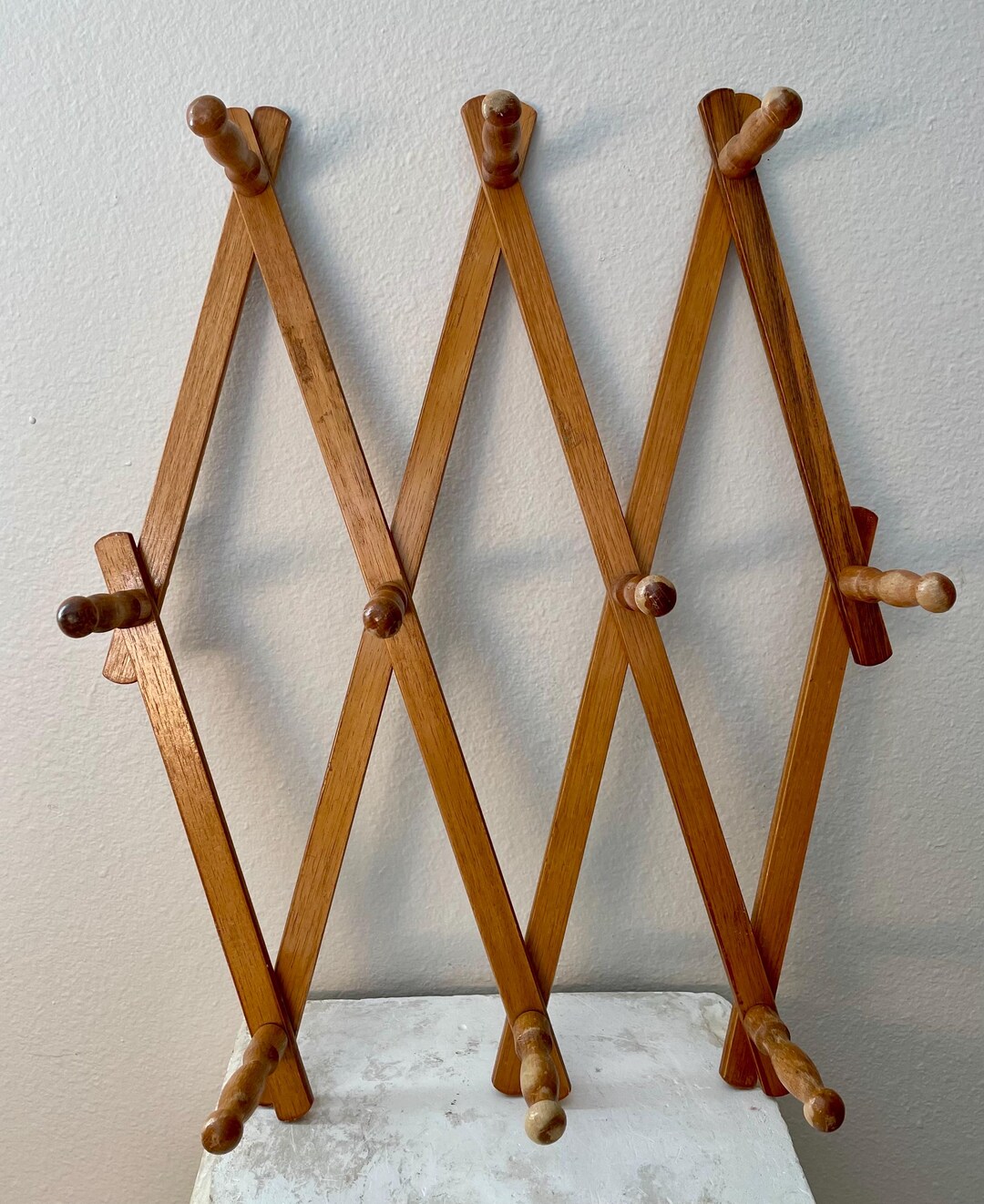 Vintage Wooden Expandable Accordion Peg Rack / Mug Rack / Hat Rack ...