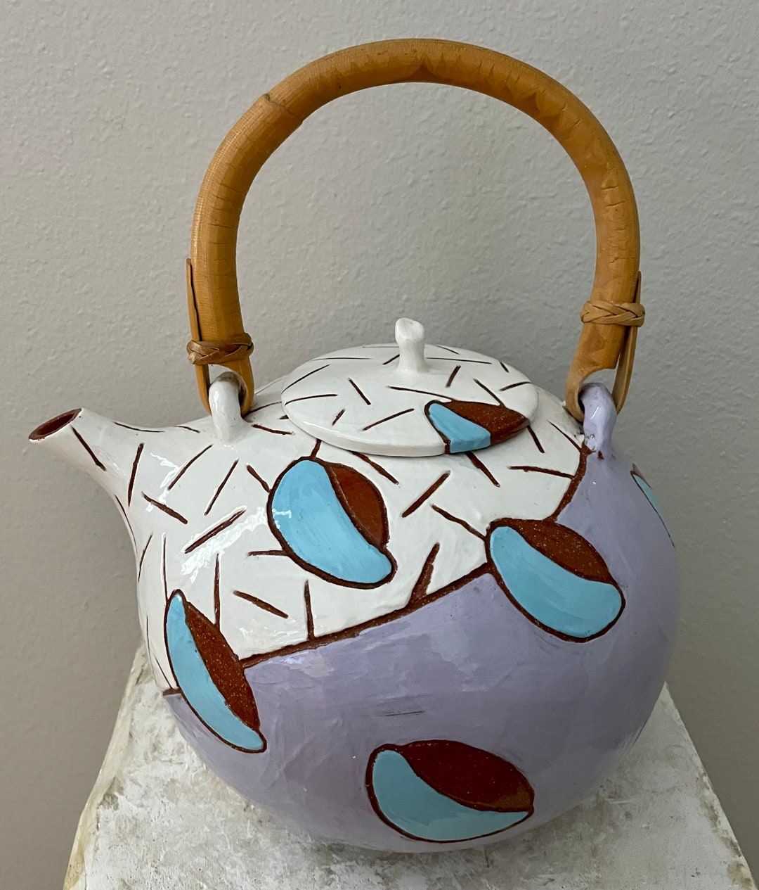 80s Vintage Large Handmade Hand Painted Glazed Clay Tea Pot - Etsy