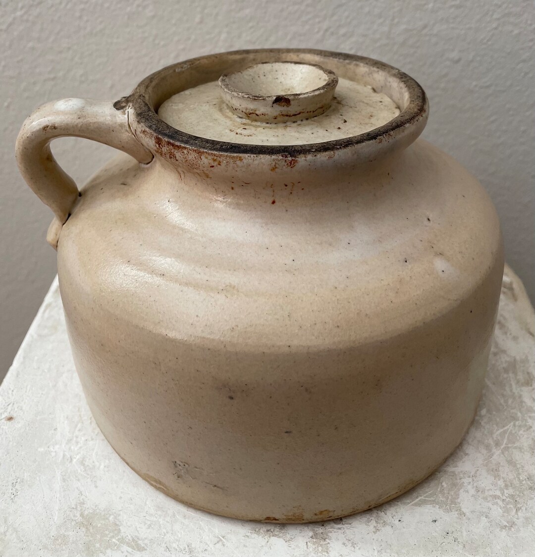 Antique Primitive Stoneware Pottery / Crock Pot With Lid and Handle ...