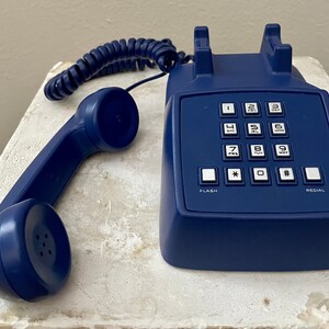 Mini 4”x5.5” Corded Push Button Dial Navy Blue Telephone / Landline ...