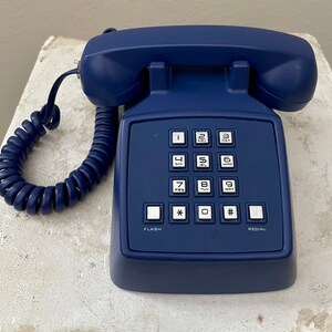 Mini 4”x5.5” Corded Push Button Dial Navy Blue Telephone / Landline ...