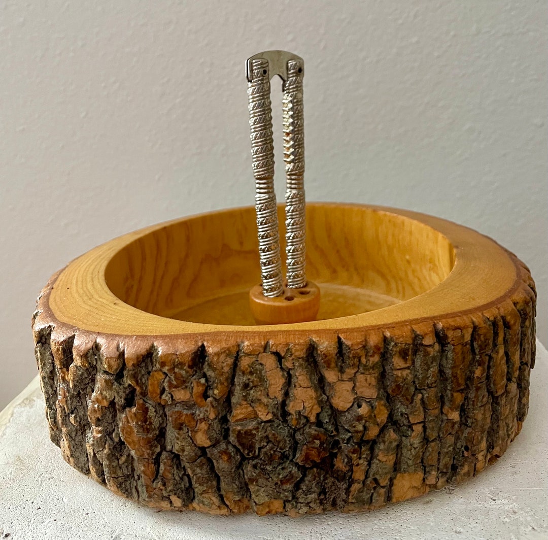 Mid-century Modern Nut Cracker Set / Vintage Rustic Tree Trunk Bowl ...