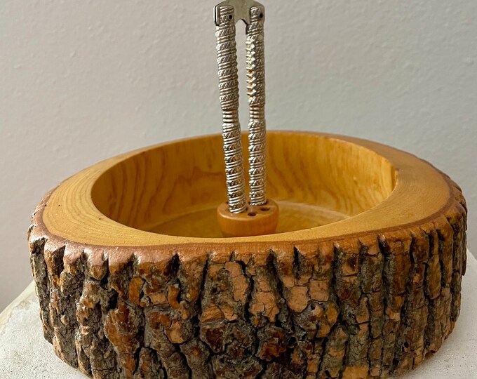 Mid-century Modern Nut Cracker Set / Vintage Rustic Tree Trunk Bowl ...