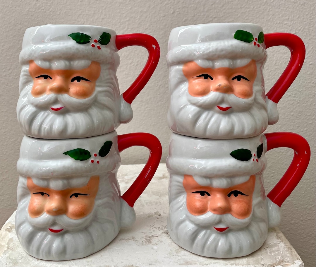 Set of 4 Vintage Santa Face Mugs / Vintage Christmas Santa Claus Mug ...
