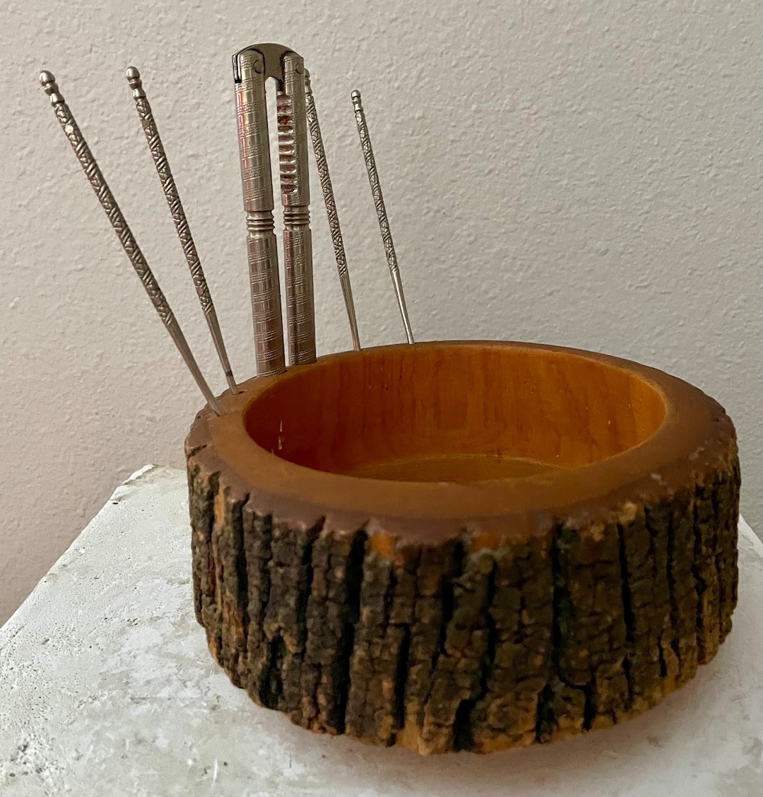 Vintage Nut Bowl Set / Ellwood Rusticware / Rustic Wood Bark Walnut ...