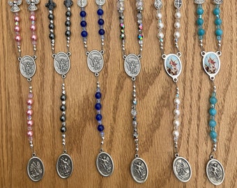 ST MICHAEL the ARCHANGEL Chaplet Pearlized Champagne Glass Beads, Silver Components, With ...