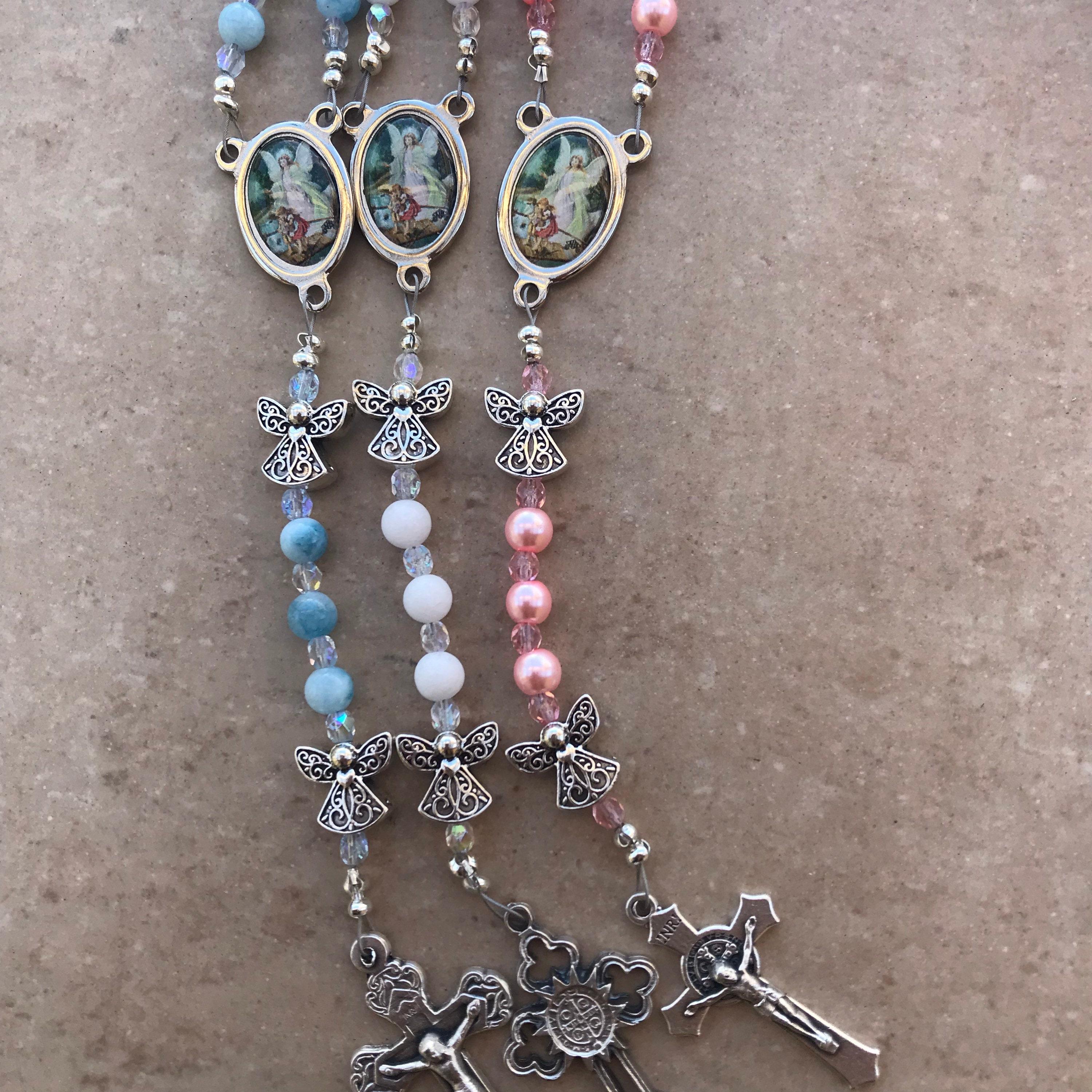 Angel Rosary Baptism, First Communion (white, Blue or Pink, Add a Name ...