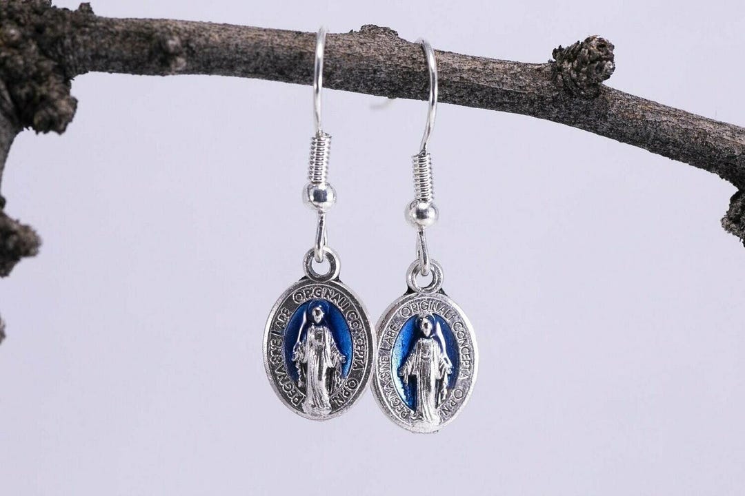 Small Miraculous Medal Earrings, Choice of Ear Wires - Etsy