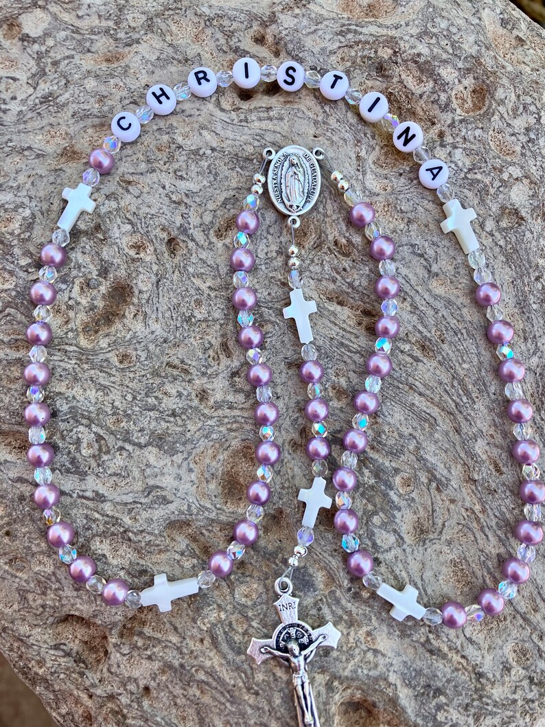 Add a Name Personalized Rosary (6 Color Choices, First Communion ...