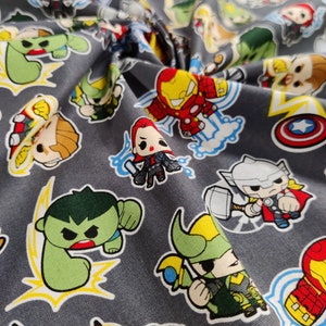 DC Comics Fabric - DC Comics Heroes Kawaii Grey 100% Cotton (ideal for ...