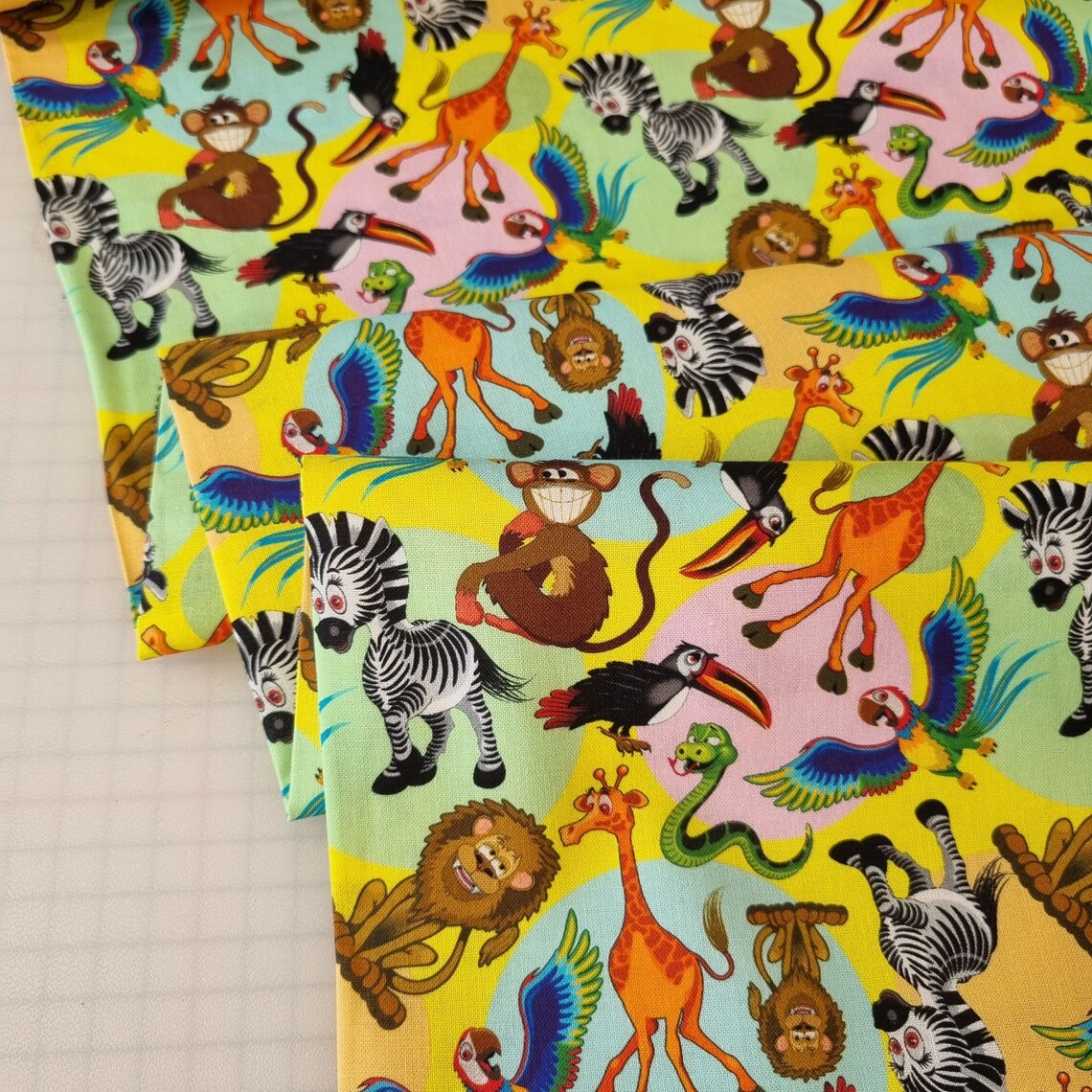 Jolly Jungle Wild Cartoon Zoo Animals Fabric 140cm Wide Crafty Cottons ...
