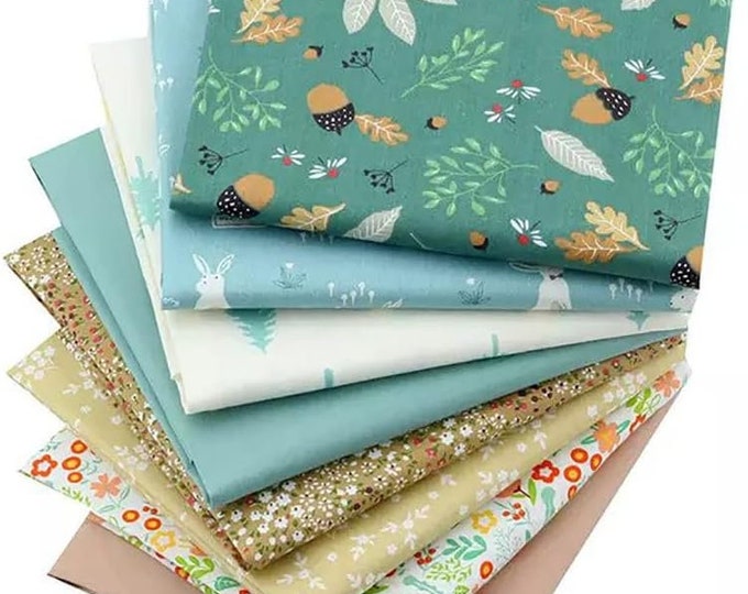 Craftsfabrics 8pcs (40cmx 50cm) Spring Bunny Floral Printed Fat ...
