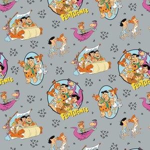 Flintstones Family Pebbles Cartoon Characters Cotton Grey 100% Cotton ...