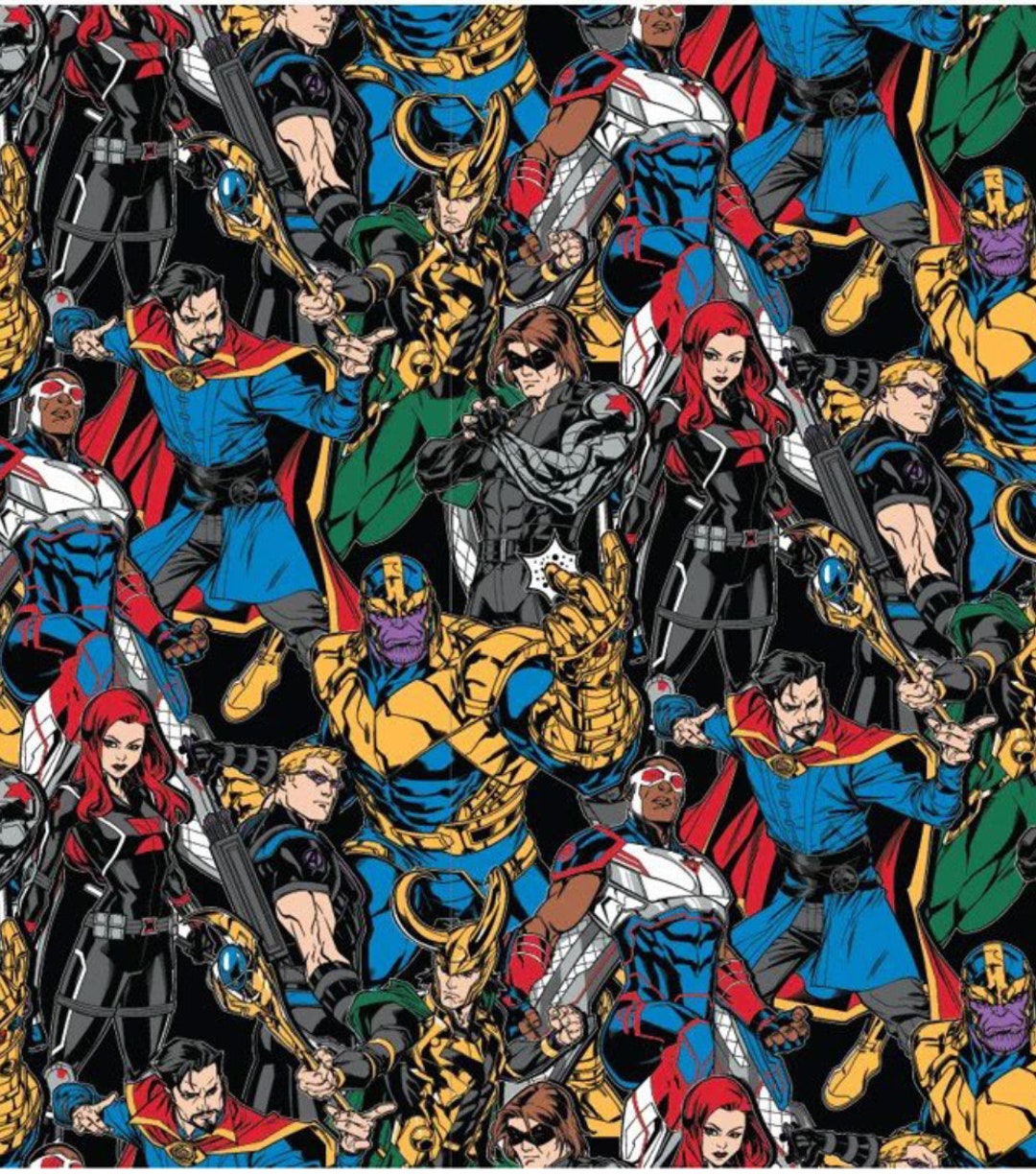 Marvel Hero Villain Stack Cotton Fabric Black Color 100% Cotton Marvel ...