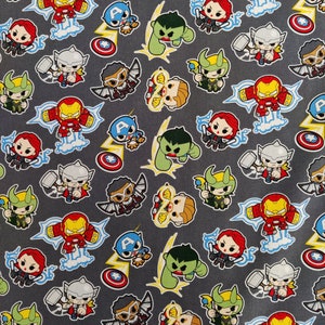 DC Comics Fabric - DC Comics Heroes Kawaii Grey 100% Cotton (ideal for ...