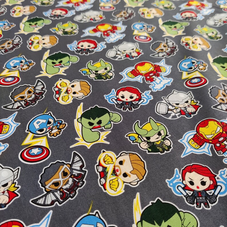 DC Comics Fabric - DC Comics Heroes Kawaii Grey 100% Cotton (ideal for ...