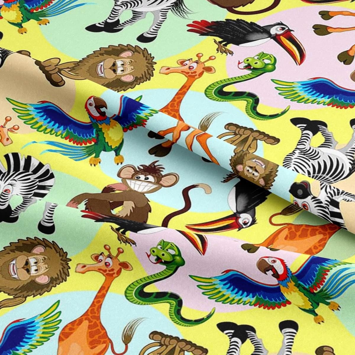 Jolly Jungle Wild Cartoon Zoo Animals Fabric 140cm Wide Crafty Cottons ...
