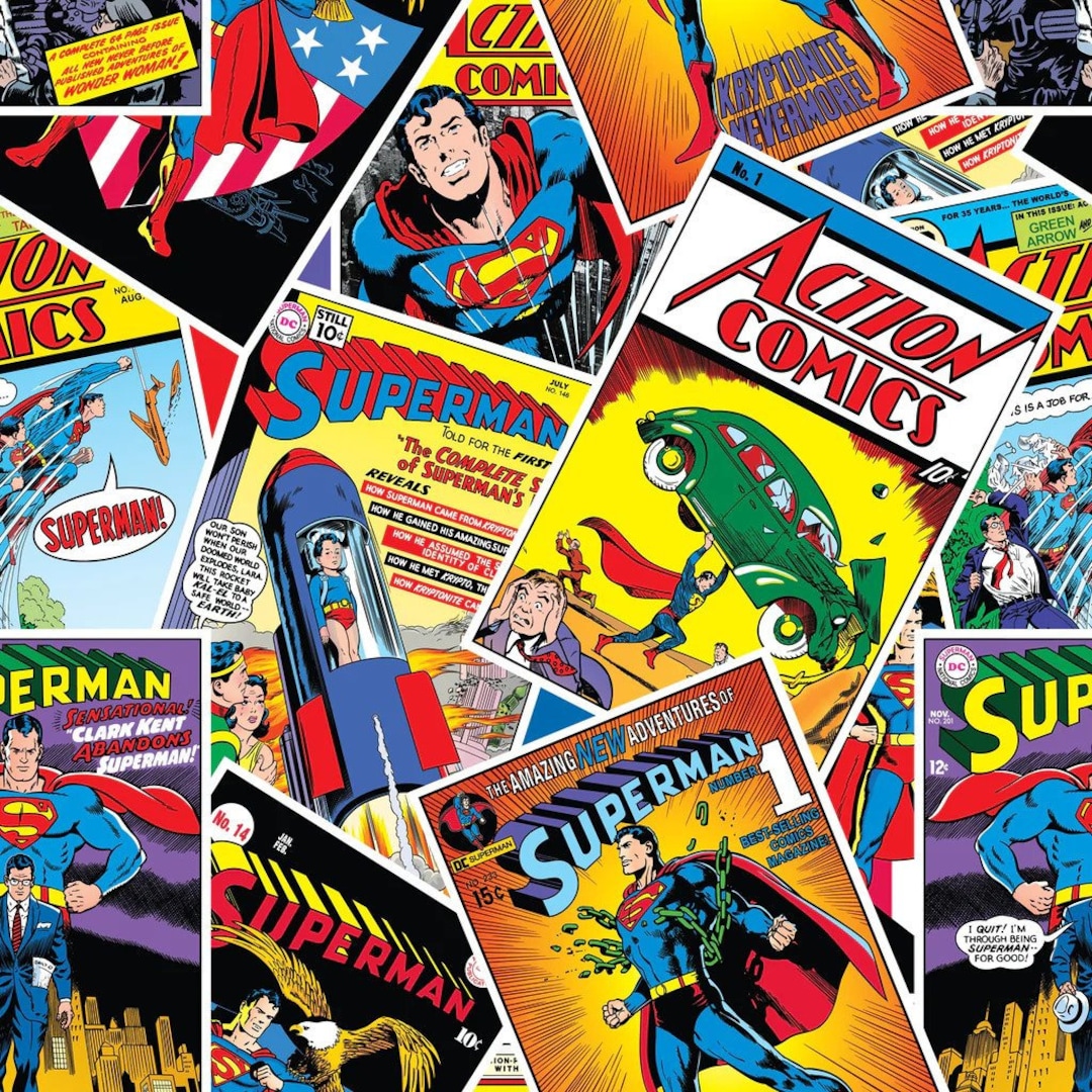 Camelot Fabrics - Superman Comic Stack Toss DC Comics Fabric 100% ...