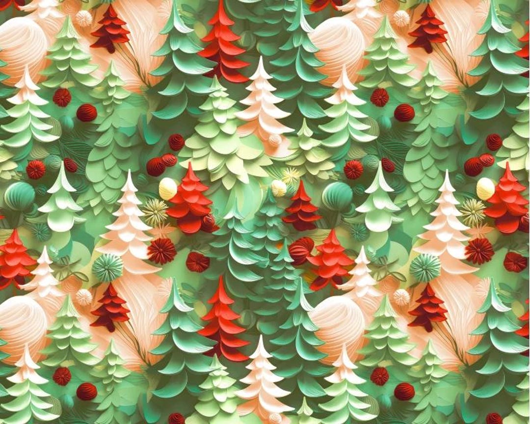 Little Johnny Festive Trees 3D Print 100% Cotton 149cm Wide Digitally ...