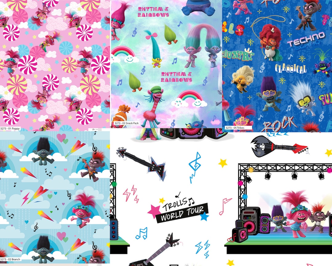 Trolls- Cartoon Cotton Printed Fabric 44’ Wide Approx. Premium Cotton ...