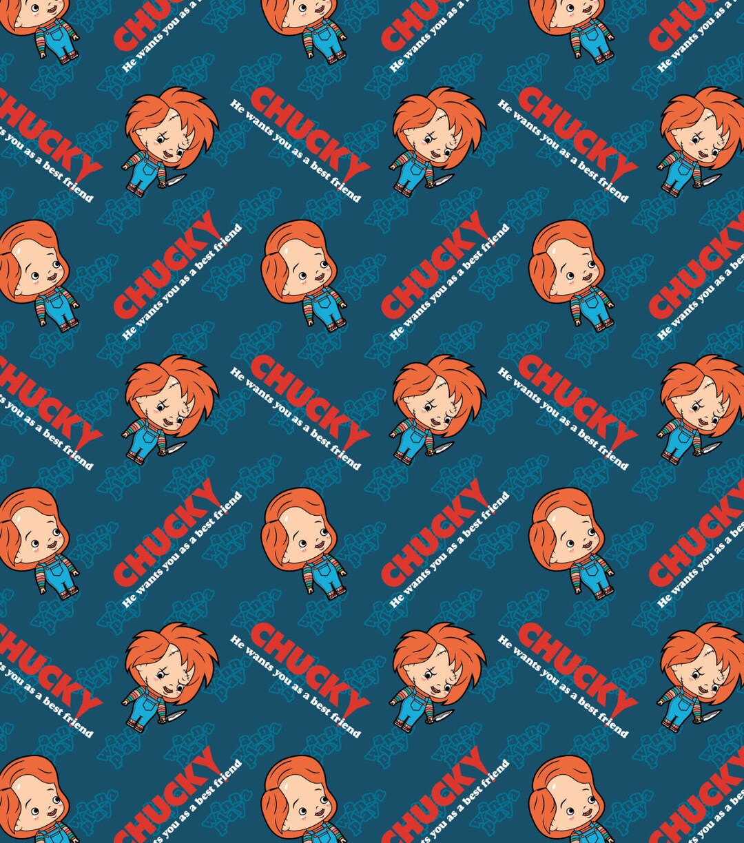 Chucky Fabric, Chucky Child’s Play Wanna Play Halloween Cotton Fabric ...