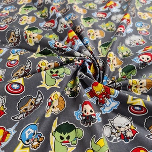 DC Comics Fabric - DC Comics Heroes Kawaii Grey 100% Cotton (ideal for ...