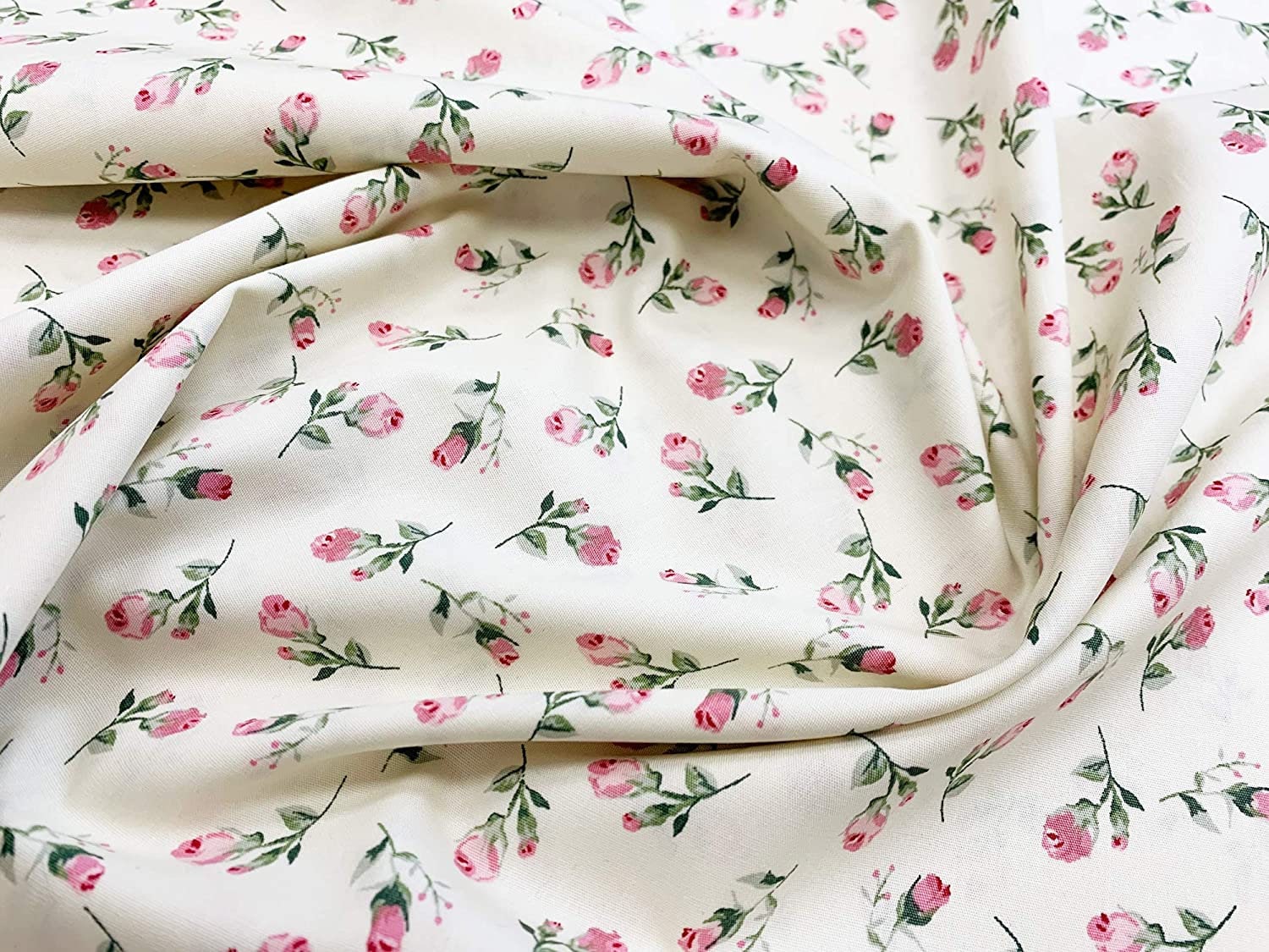 Rose & Hubble Pretty Pink Tiny Rose Bud Floral Print Fabric - Etsy
