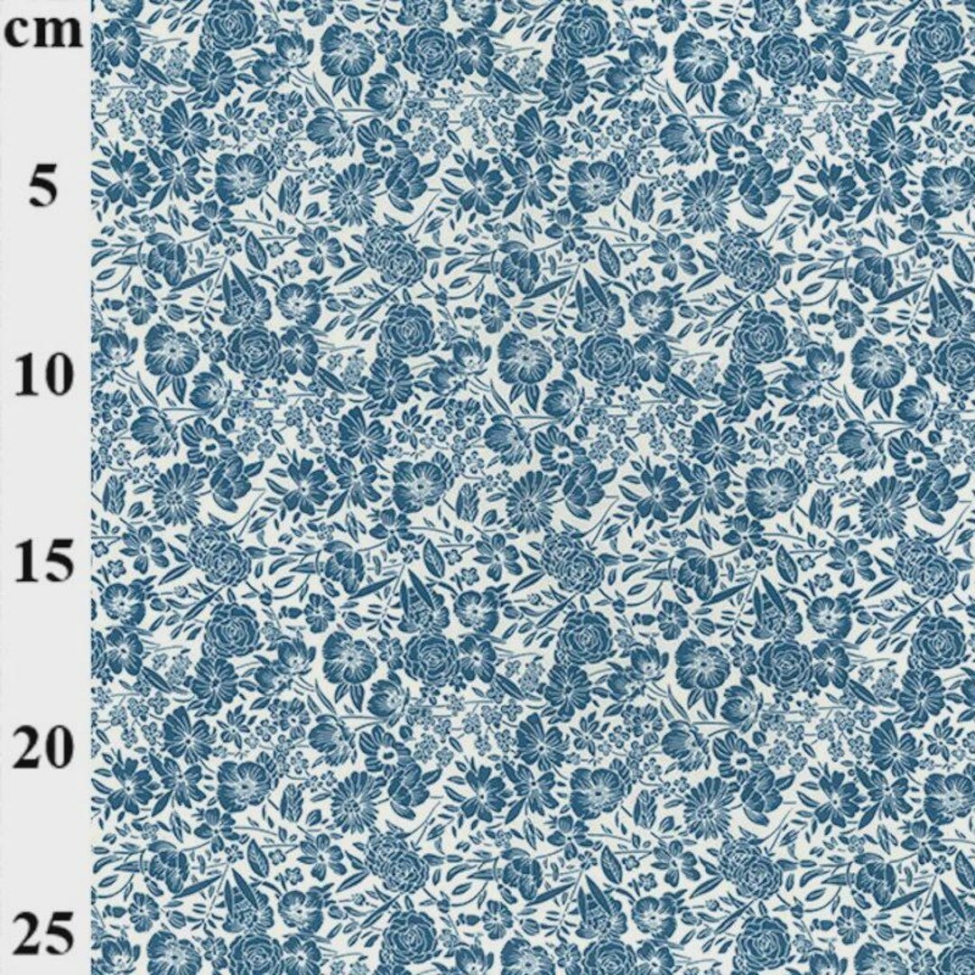 Rose & Hubble Antique Floral - Copen Blue 100% Cotton Poplin Fabric ...