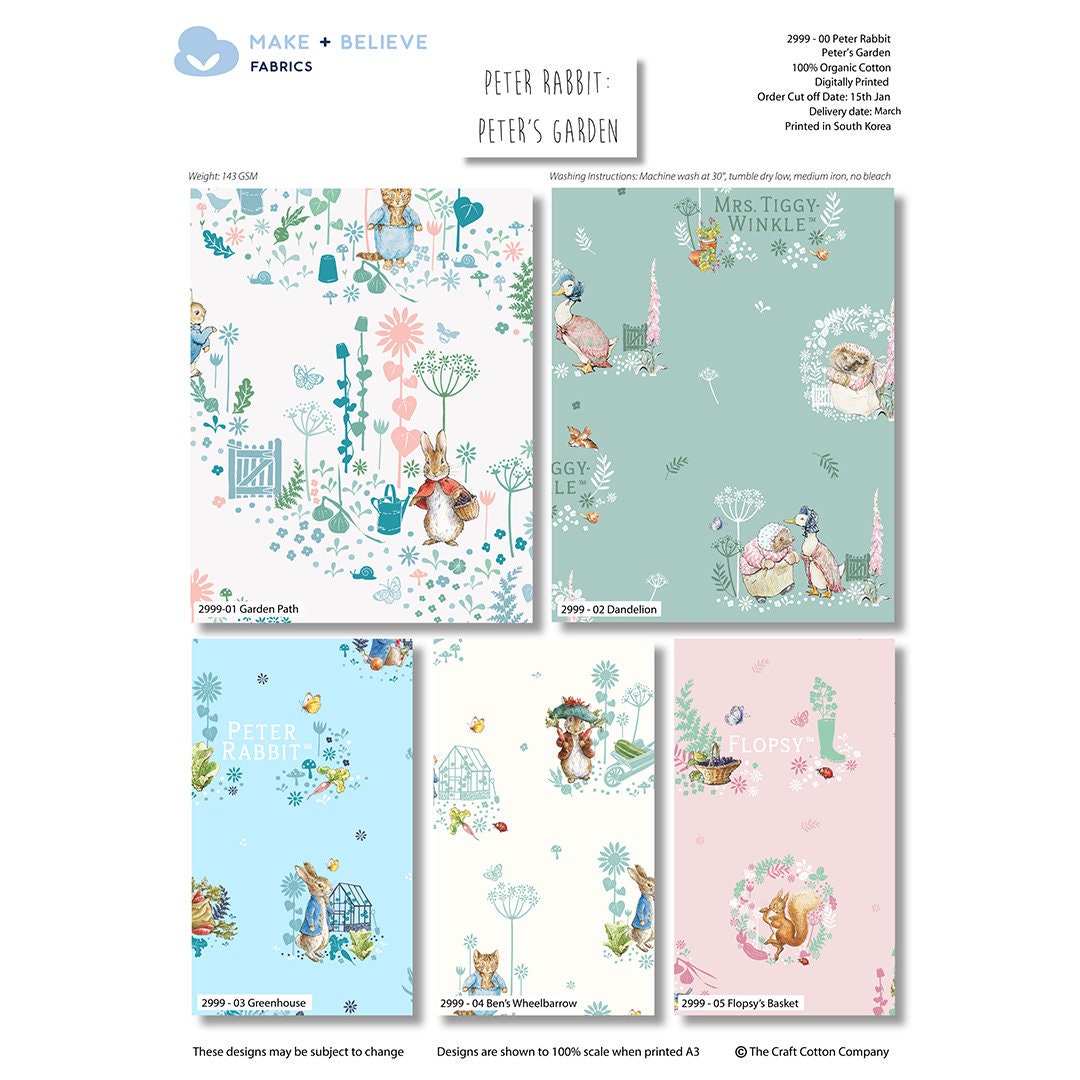 Beatrix Potter Peters Garden Peter Rabbit Fabric by Metre/half Metre ...
