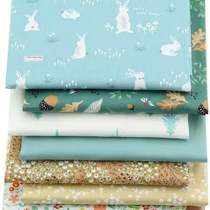 Craftsfabrics 8pcs (40cmx 50cm) Spring Bunny Floral Printed Fat ...