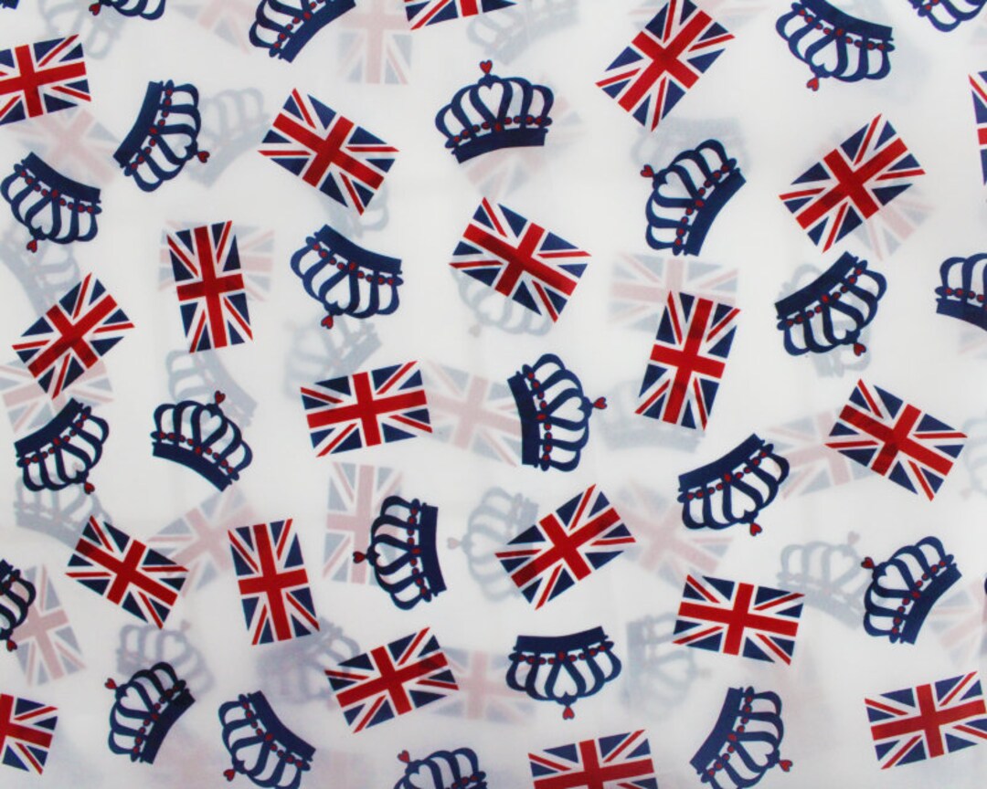 Little Johnny Union Jack Flags and Crowns Polyester Fabric by Metre ...