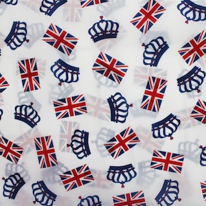 Little Johnny Union Jack Flags and Crowns Polyester Fabric by Metre ...