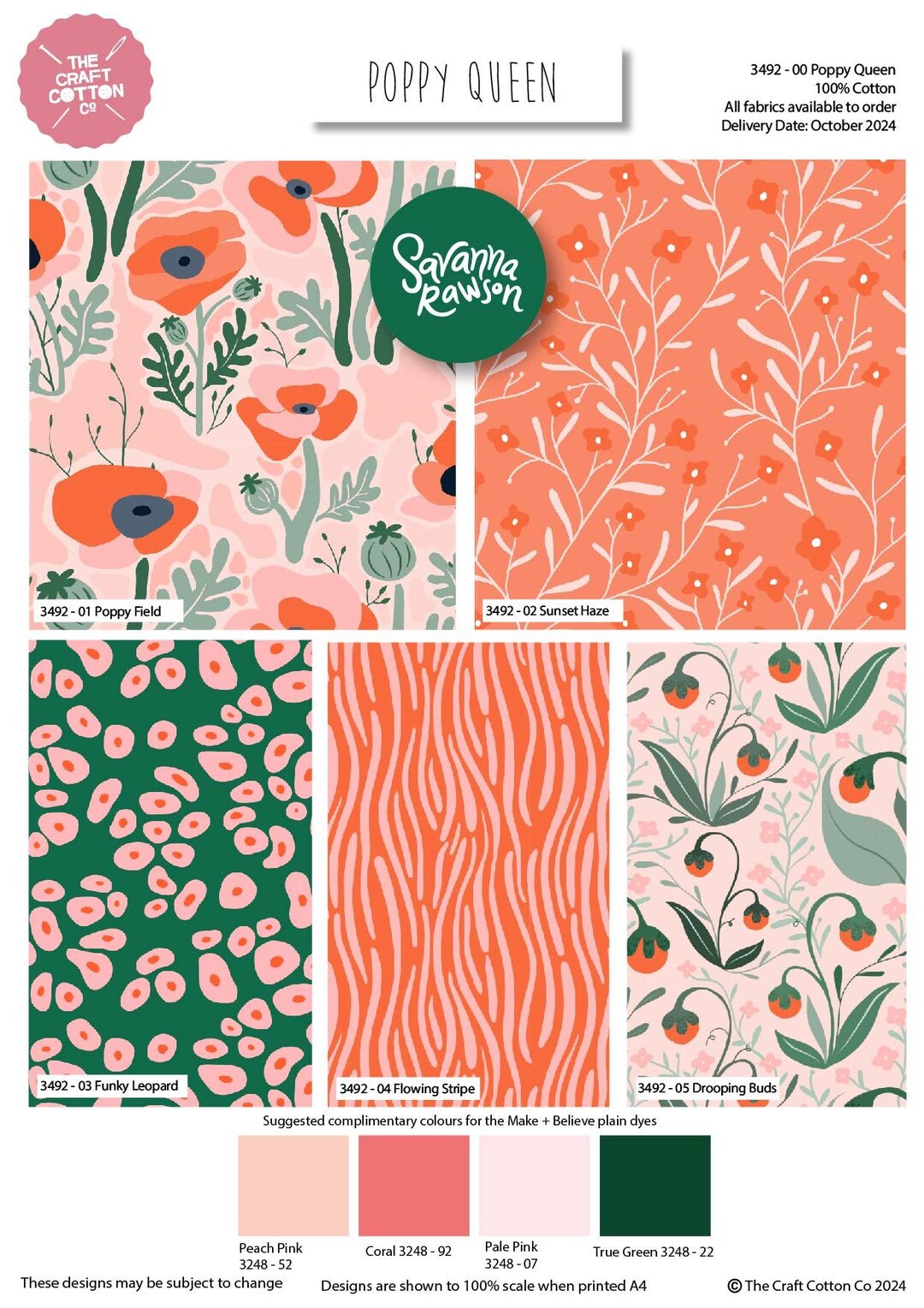 Poppy Queen by Savanna Rawson 100% Cotton Prints 112cm Wide Floral ...