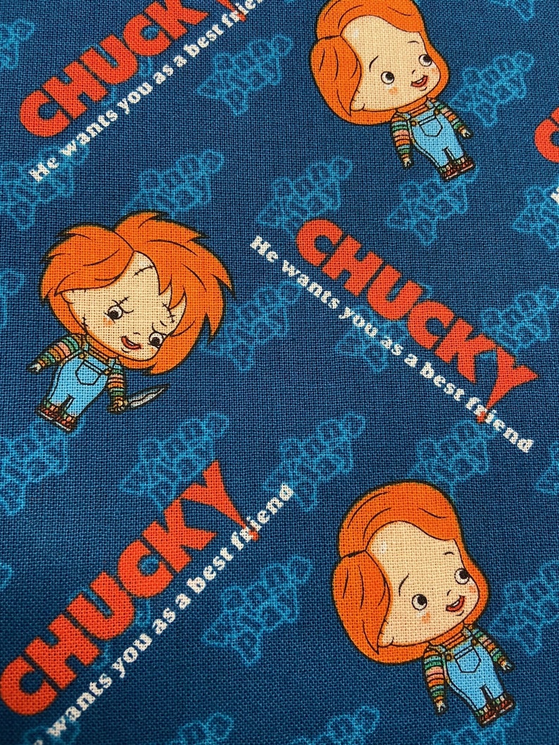 Chucky Fabric, Chucky Child’s Play Wanna Play Halloween Cotton Fabric ...