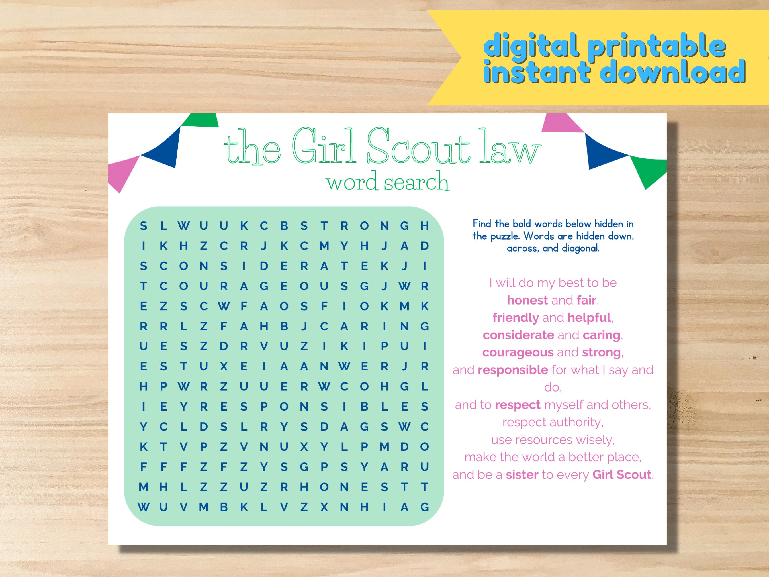 Girl Scout Law Word Search Girl Scouts Daisies Activities - Etsy España