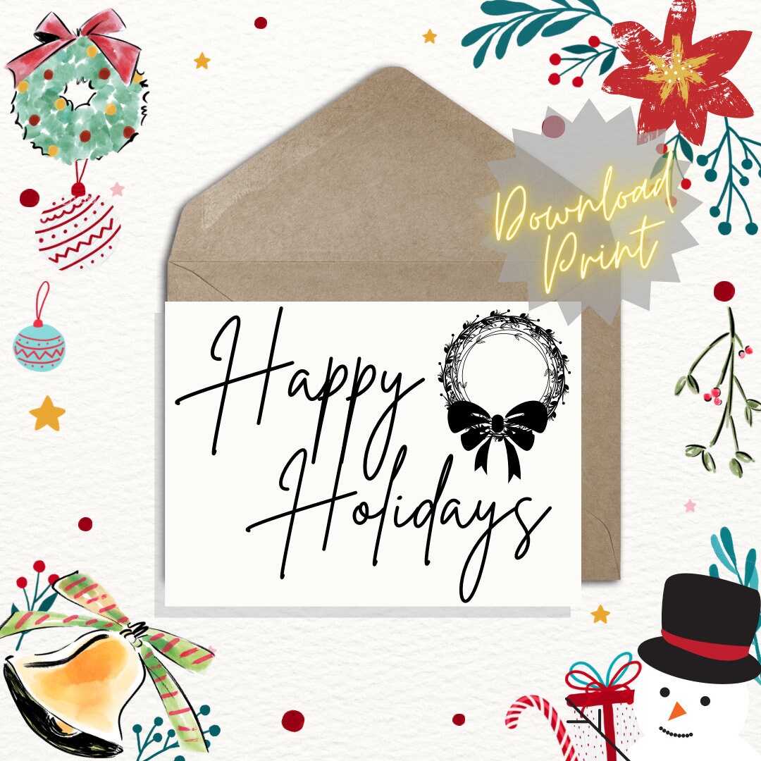 Happy Holidays Card, Printable Holiday Card, Digital Card, Digital ...