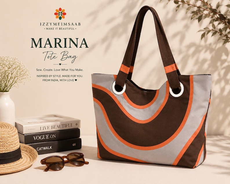Marina Tote Bag PDF Sewing Pattern | Cut N Bind Appliqué Tote (instant ...