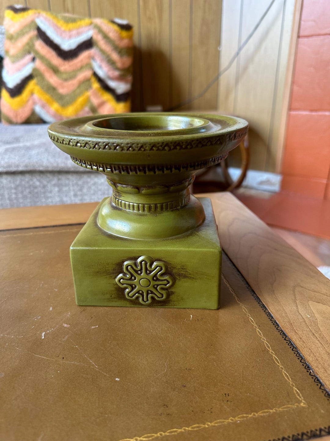 Vintage MCM Green Pedestal Candle Holder Made in Japan - Etsy