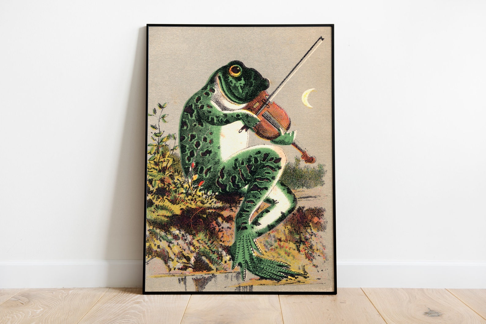 Frog Playing Violin in the Moonlight, Vintage Frog Print, Frog Poster ...