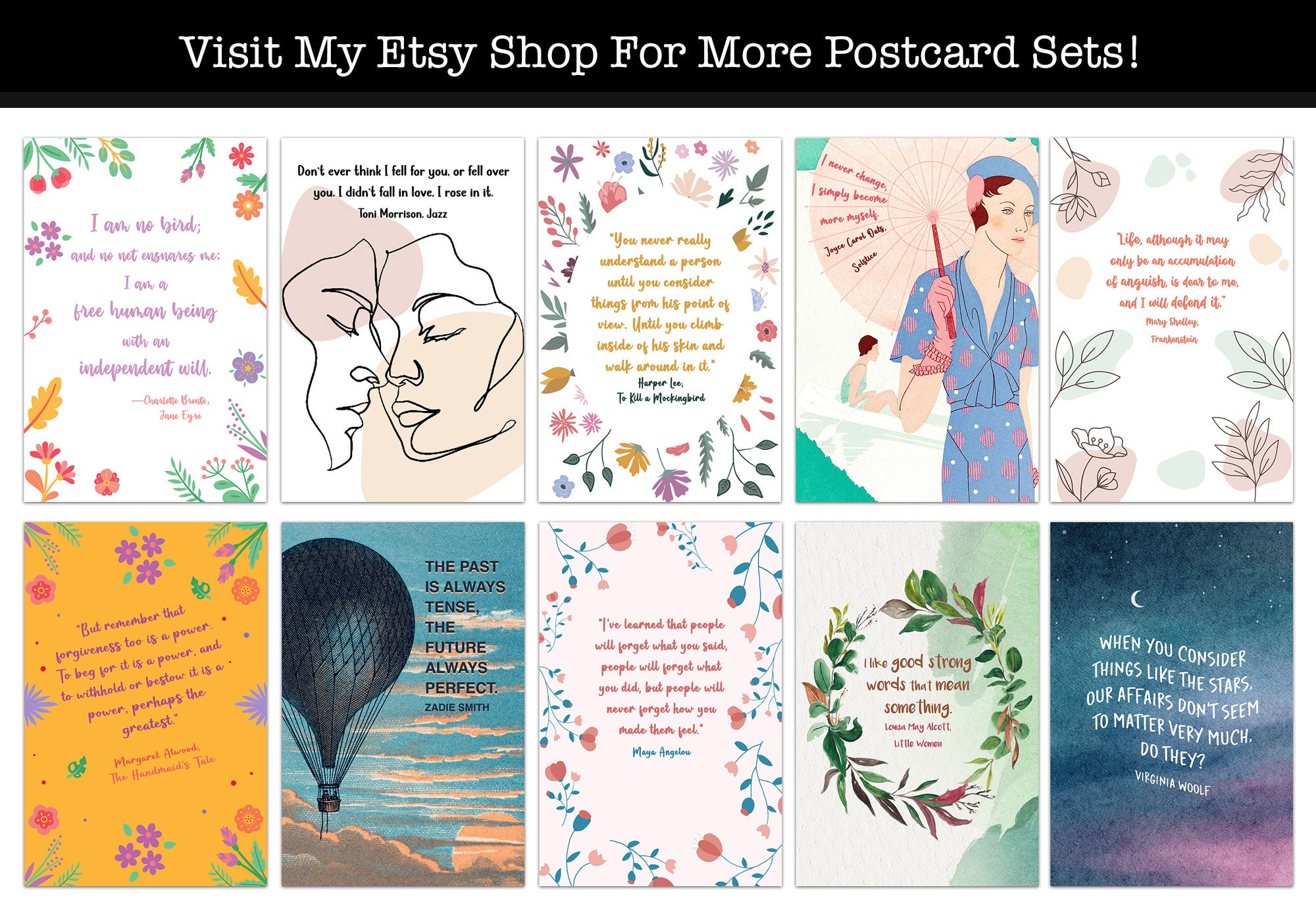 Book Cover Prints Literary Postcards Set Book Cover - Etsy