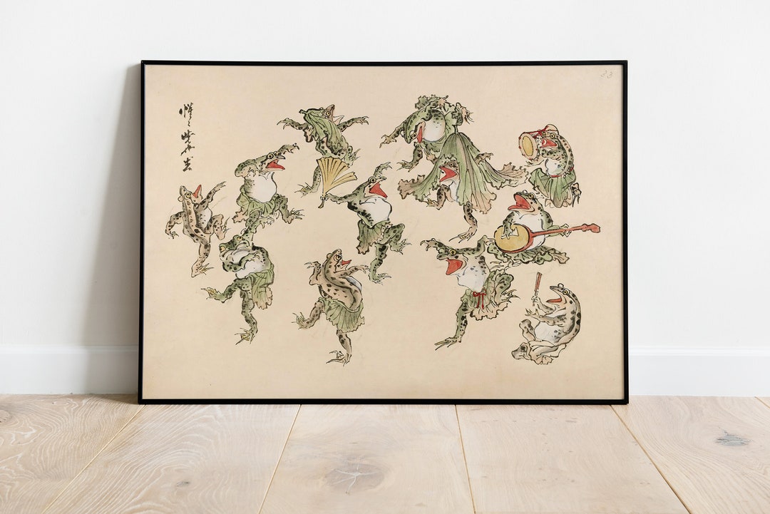 Dancing Frog Poster, Vintage Frog Print, Japanese Print, Retro Frog ...