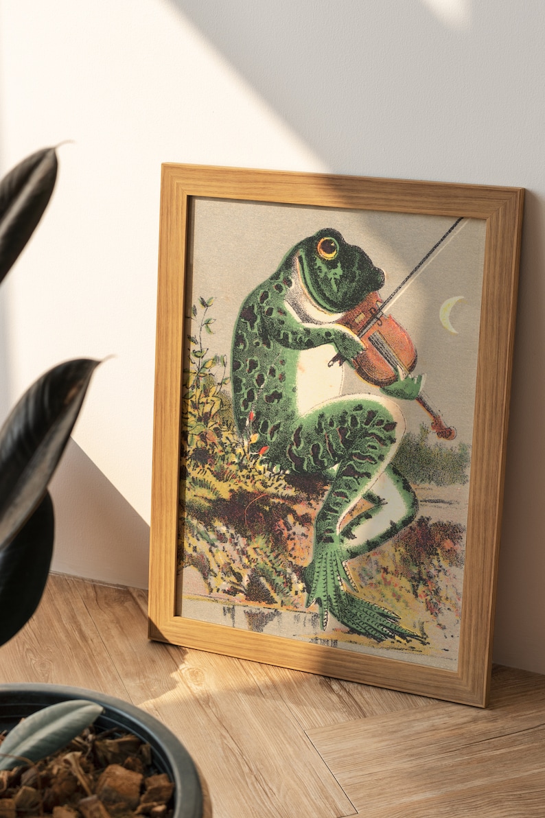 Frog Playing Violin in the Moonlight, Vintage Frog Print, Frog Poster ...