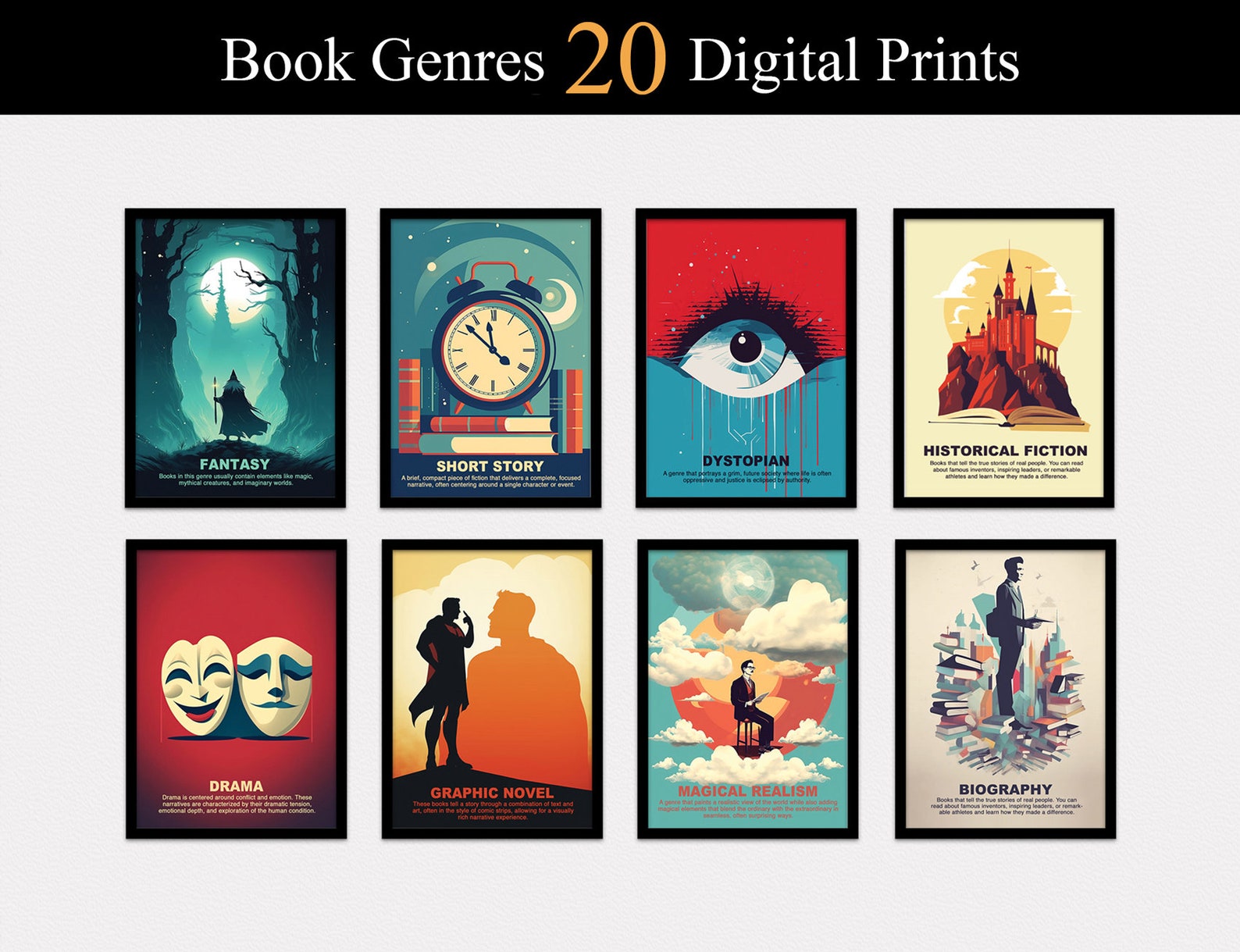 Book Genre Posters Set of 20 DIGITAL Downloads, Classroom Decor ...