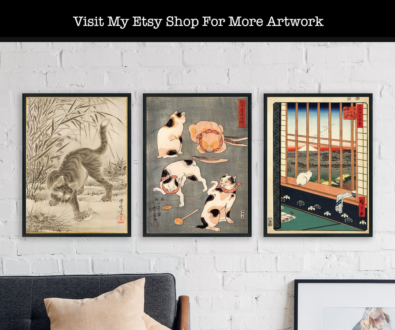 Japanese Cat Art Print, Vintage Cat, Ukiyo-e Cat, Japanese Art Print ...