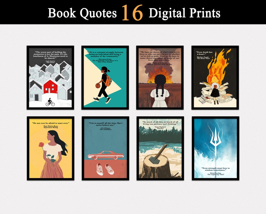Book Quotes, Book Posters Set of 16 DIGITAL Downloads, English Class ...