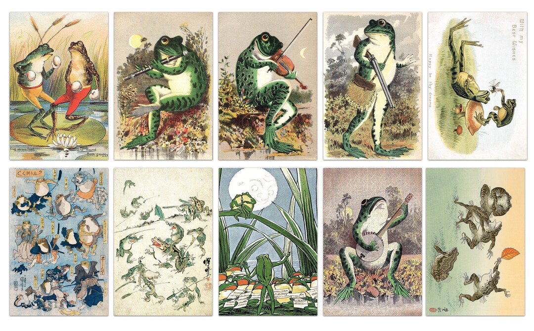 Vintage Frog Postcards, Vintage Frog Prints, Frog Print Set, Retro ...
